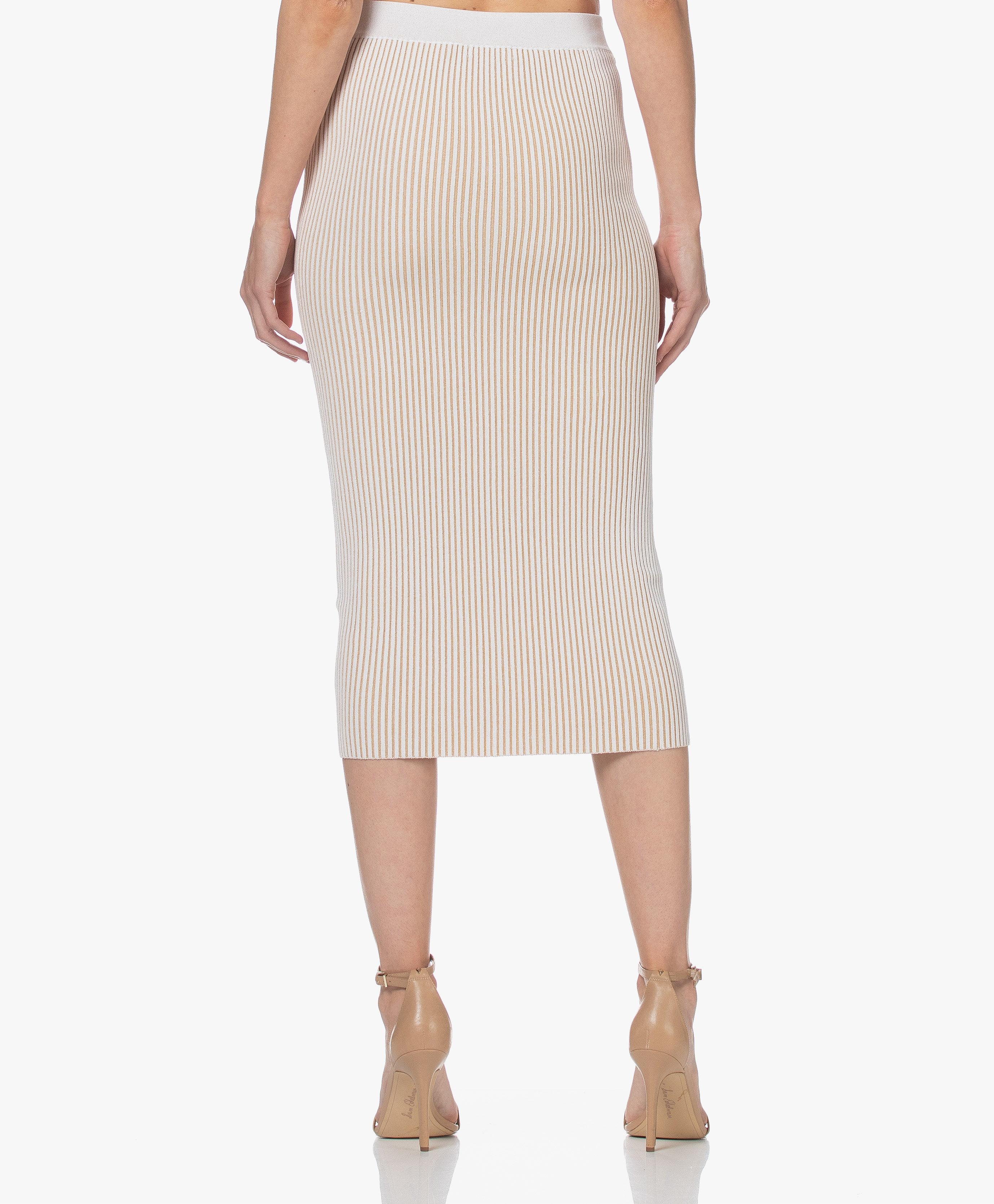 ANINE BING Julian Ribbed Midi Skirt - Ivory/Camel - a-04-4001-150 ivory