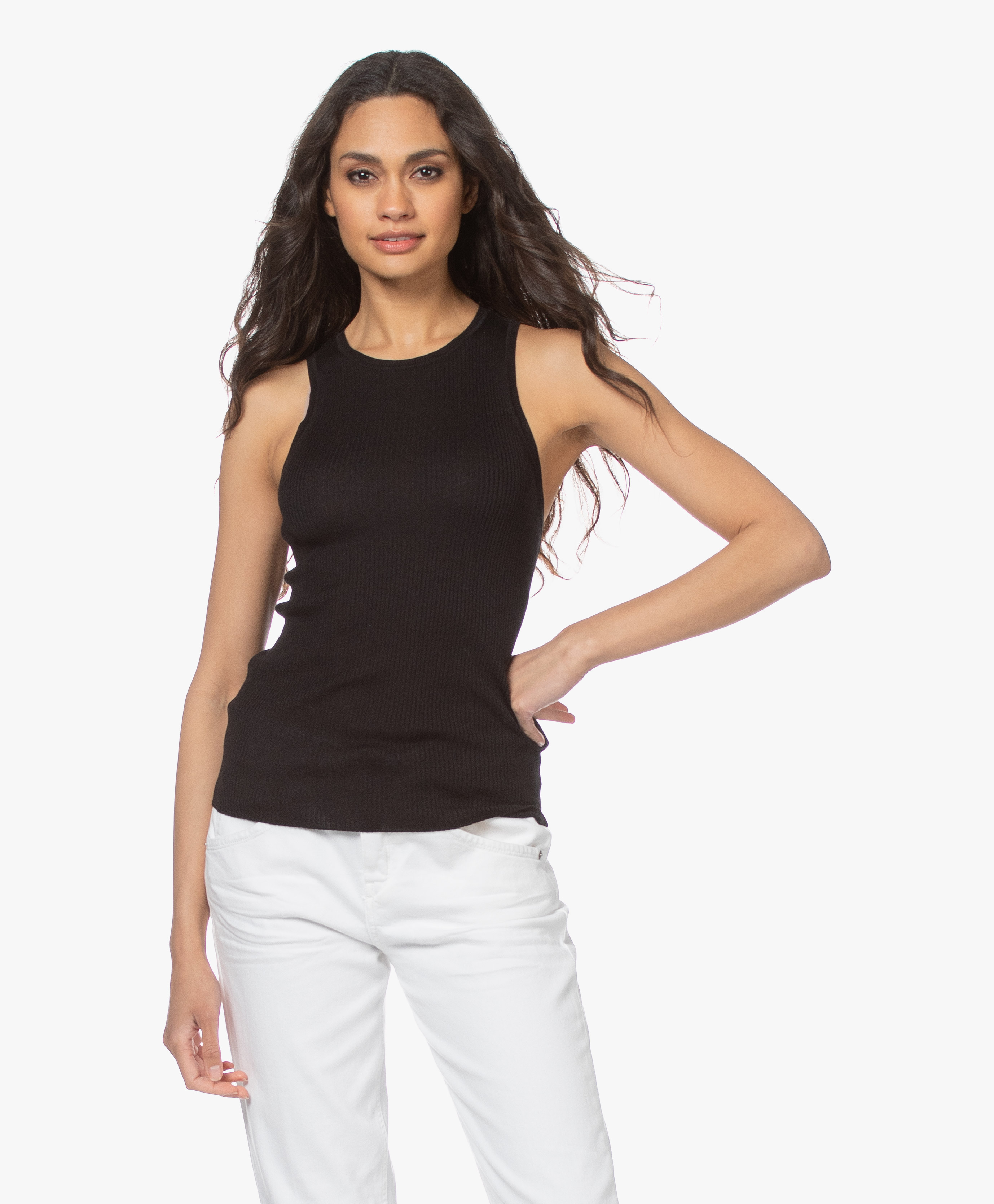 Drykorn Eyre Rib Knit Silk Blend Top - Black - eyre | 420059 1000