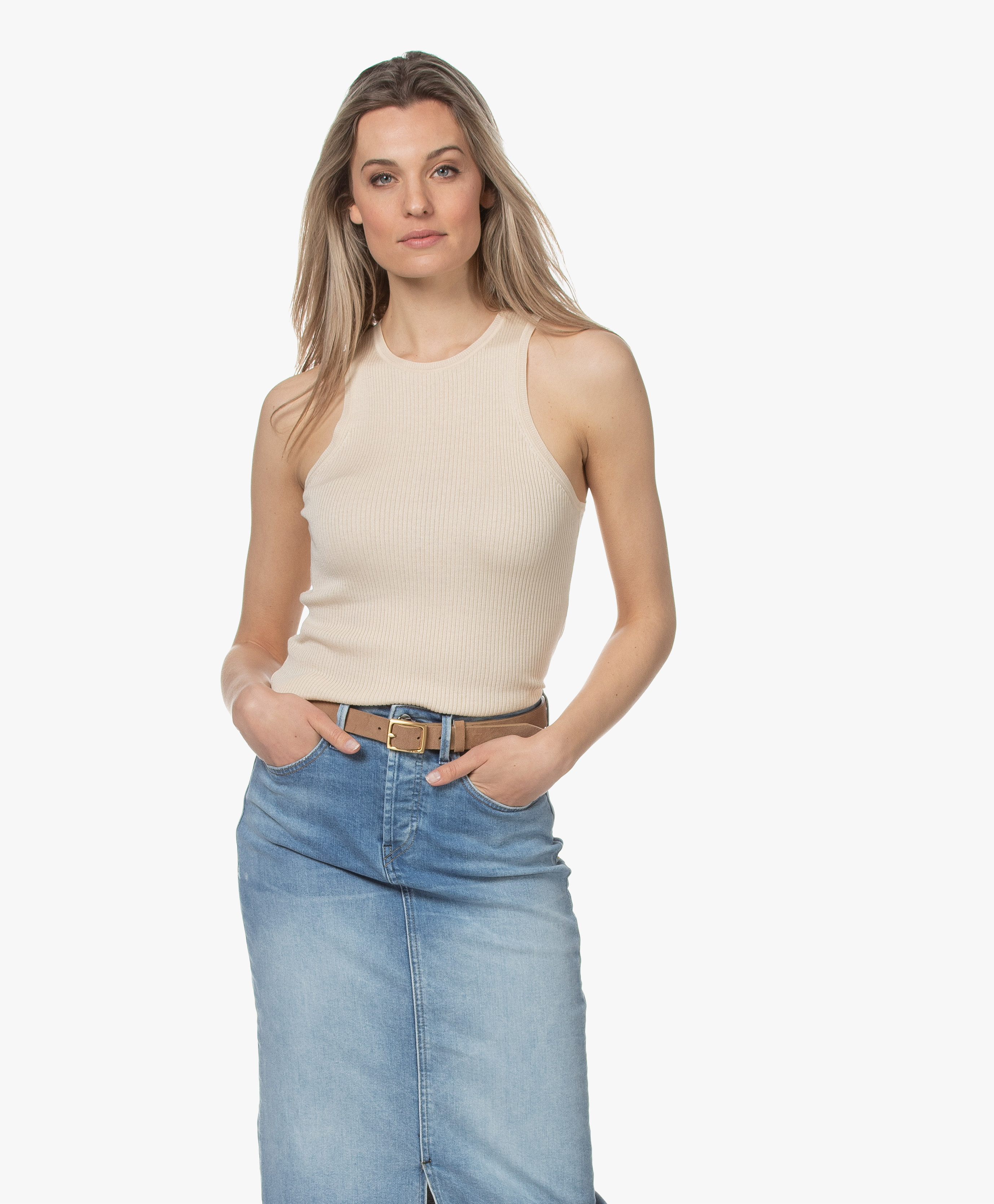 Drykorn Eyre Rib Knit Silk Blend Top - Beige - eyre | 420059 1810