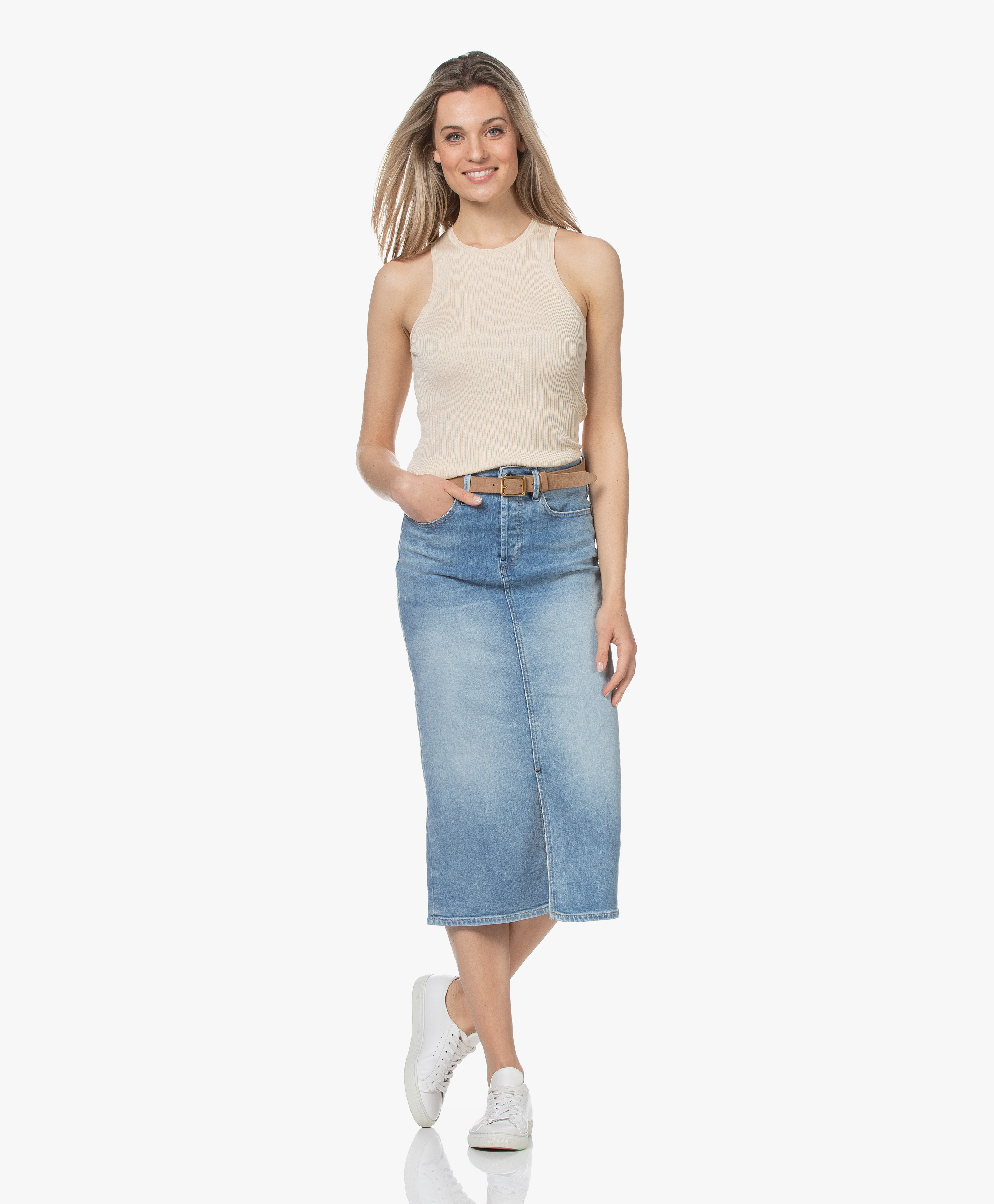 Drykorn Eyre Rib Knit Silk Blend Top - Beige - eyre | 420059 1810