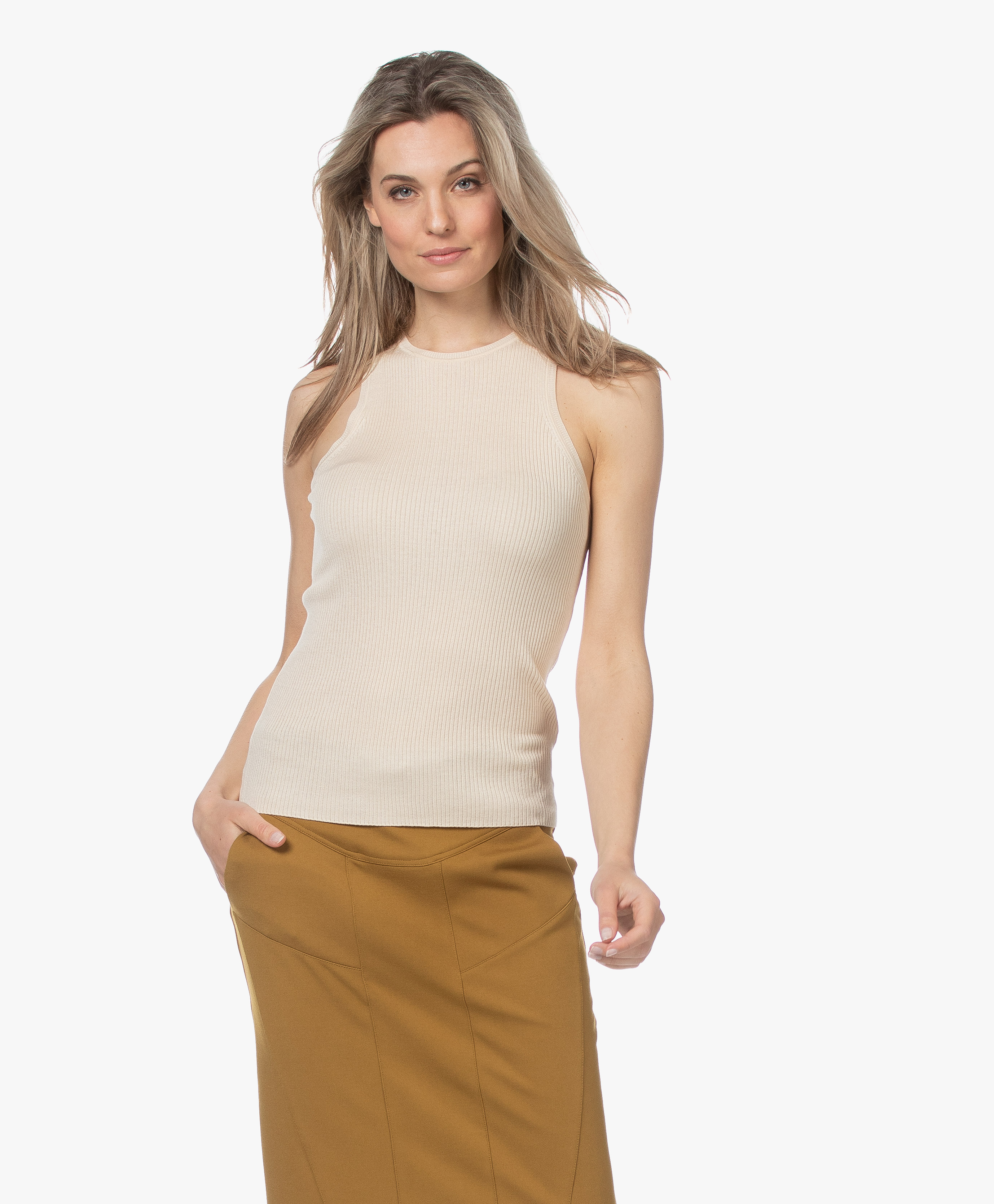 Drykorn Eyre Rib Knit Silk Blend Top - Beige - eyre | 420059 1810