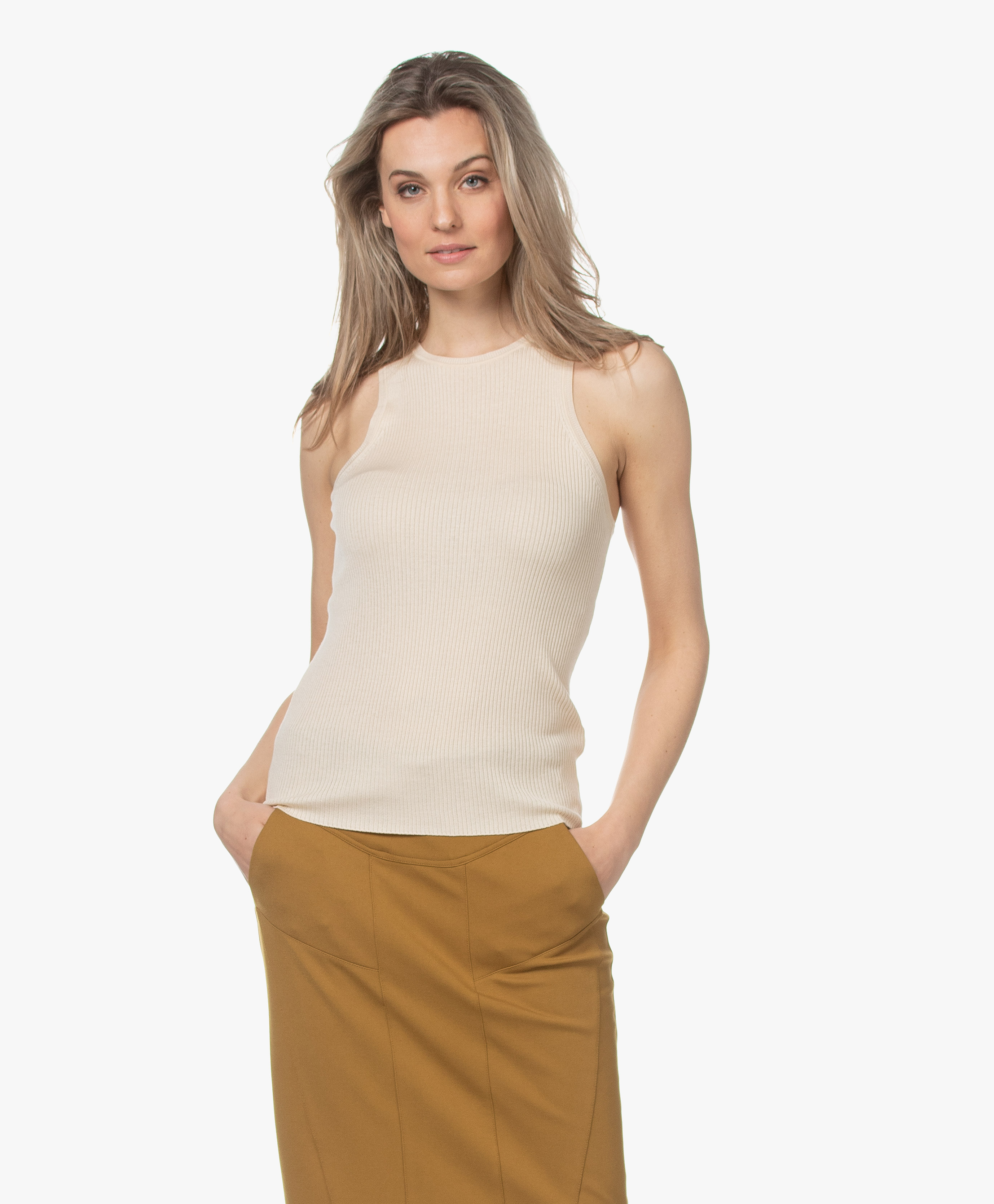 Drykorn Eyre Rib Knit Silk Blend Top - Beige - eyre | 420059 1810